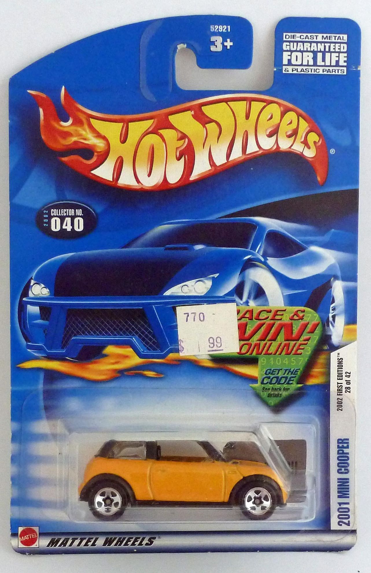 Rockertron Toys. HotWheels 2001 Mini Cooper Yellow Long Card