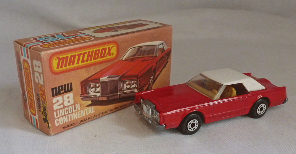 Rockertron Toys. Matchbox Superfast MB28f Lincoln Continental Darker Red