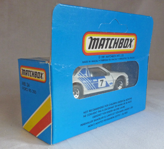 Rockertron Toys. Matchbox Blue Box MB34 Ford RS 200 White with Blue ...