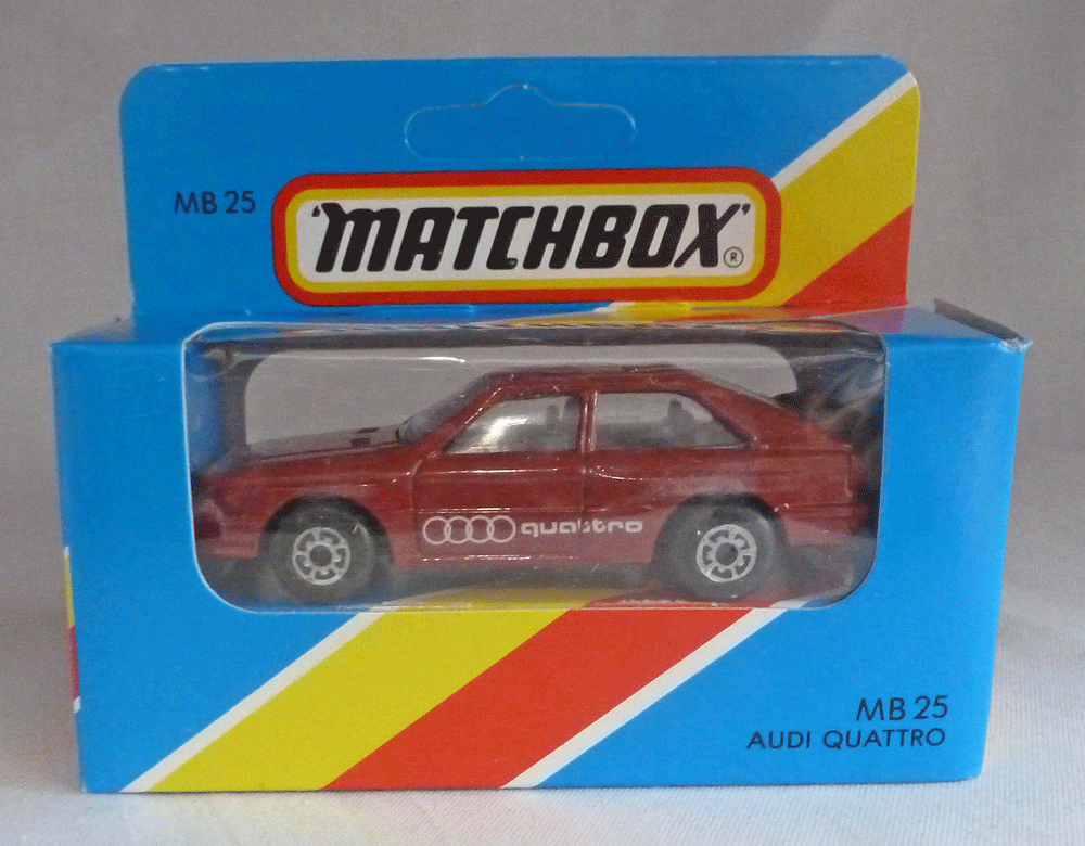 Rockertron Toys. Matchbox Blue Box MB25 Audi Quattro Dark Red with 5 ...