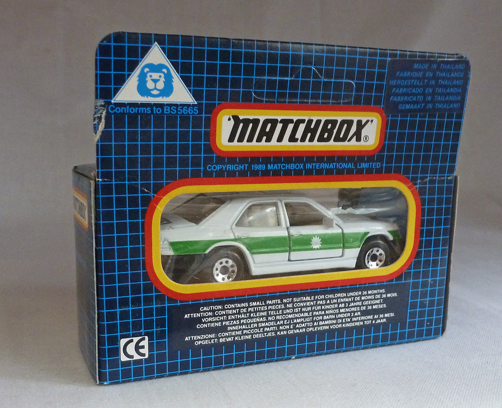 Rockertron Toys. Matchbox Dark Blue Box MB58 Mercedes 300E Polizei