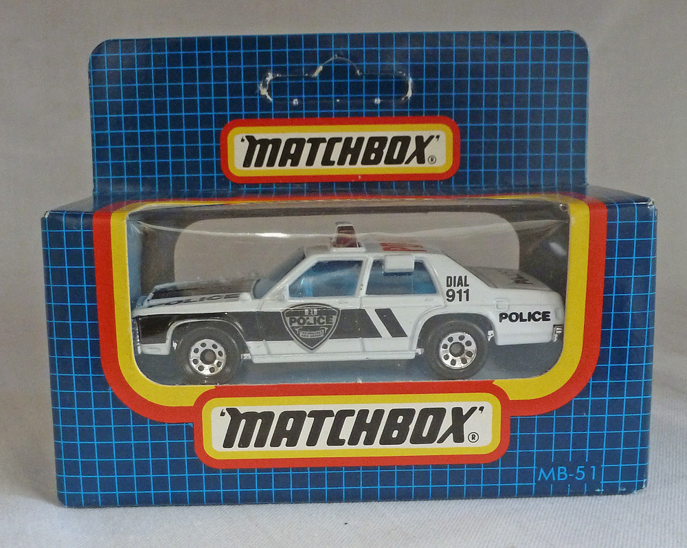 Rockertron Toys. Matchbox Dark Blue Box MB51 Ford LTD Police