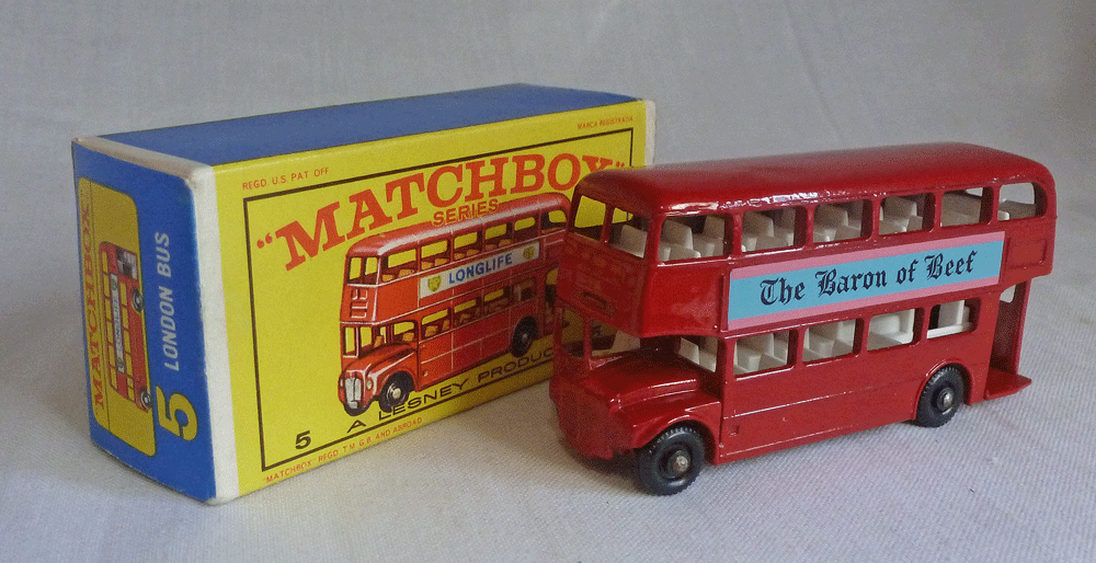 Rockertron Toys. Matchbox Toys MB5d Routemaster Bus "Baron of Beef"