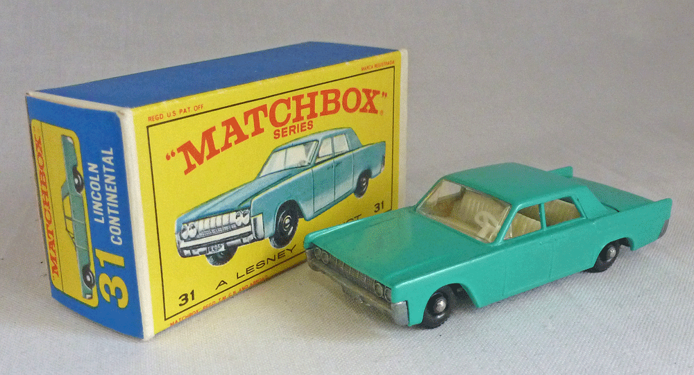Rockertron Toys. Matchbox Toys MB31c Lincoln Continental Turquoise E4 Box