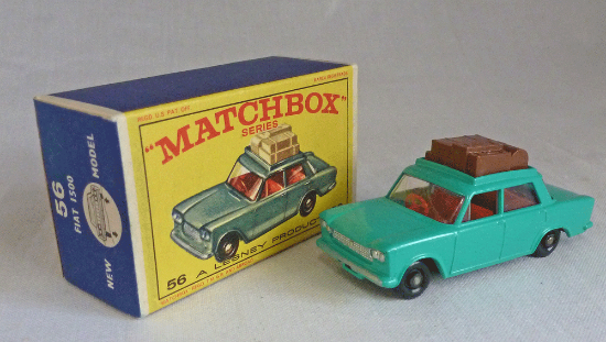 Rockertron Toys. Matchbox Toys MB56b Fiat 1500 with Brown Luggage E2 Box