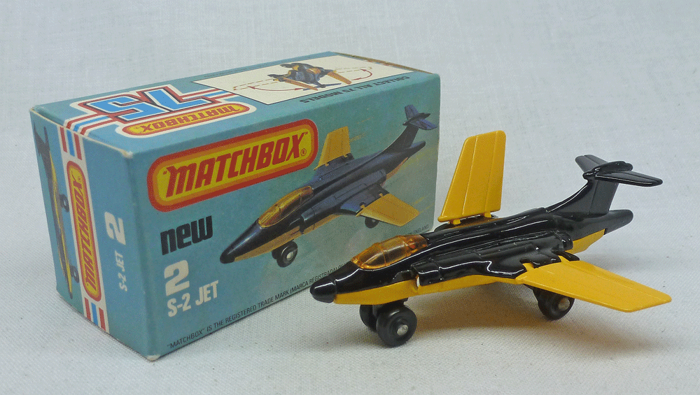 Rockertron Toys. Matchbox Superfast MB2g S-2 Jet Black/Yellow LA Window