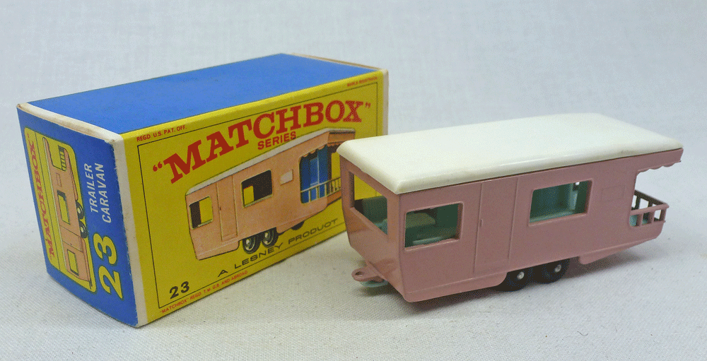 Rockertron Toys. Matchbox Toys MB23d Trailer Caravan Pink E4 Box