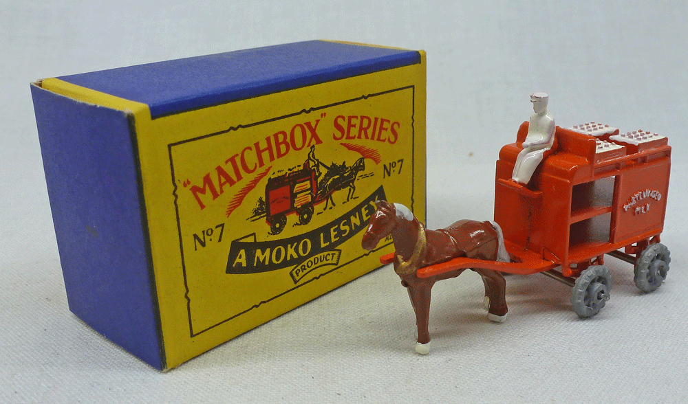 Rockertron Toys. Moko Lesney Matchbox MB7a Horse Drawn Milk Float B2 Box