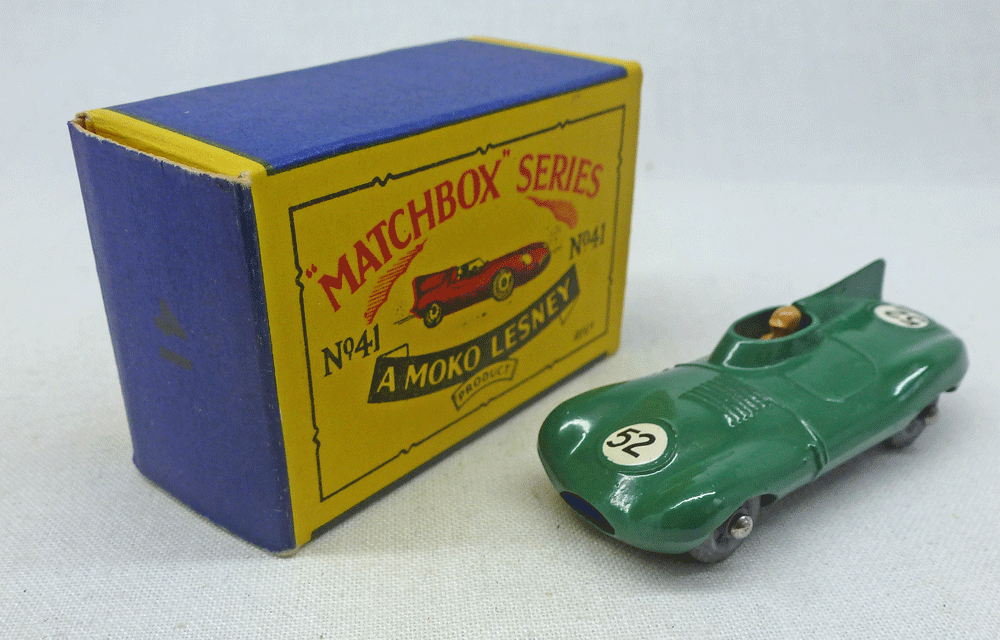 Rockertron Toys. Moko Lesney Matchbox MB41a D Type Jaguar with 52 DECALS