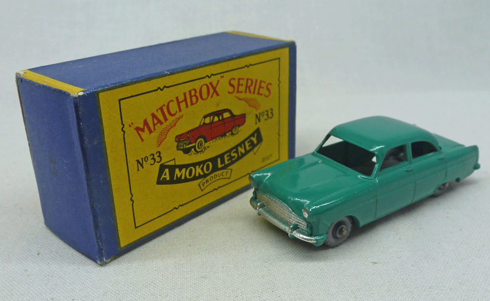 Rockertron Toys. Moko Lesney Matchbox MB33a Ford Zodiac Sea Green with GPW