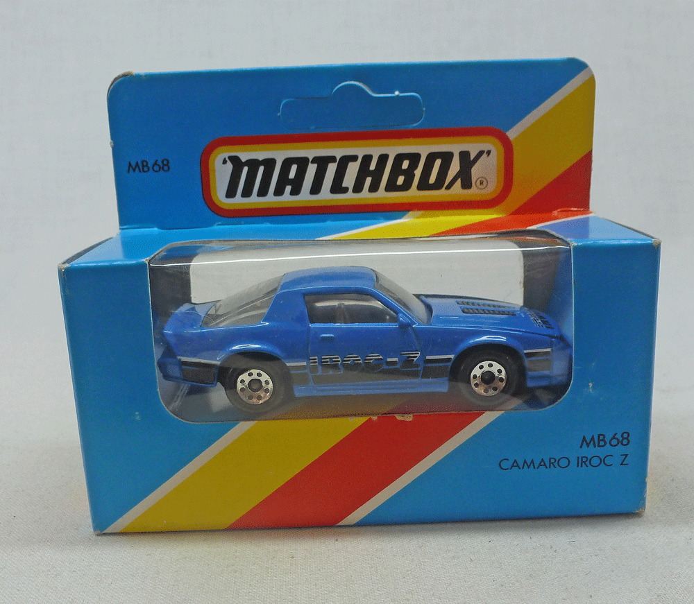 Rockertron Toys. Matchbox Blue Box MB68 Camaro Iroc-Z Blue with 8 Dot ...