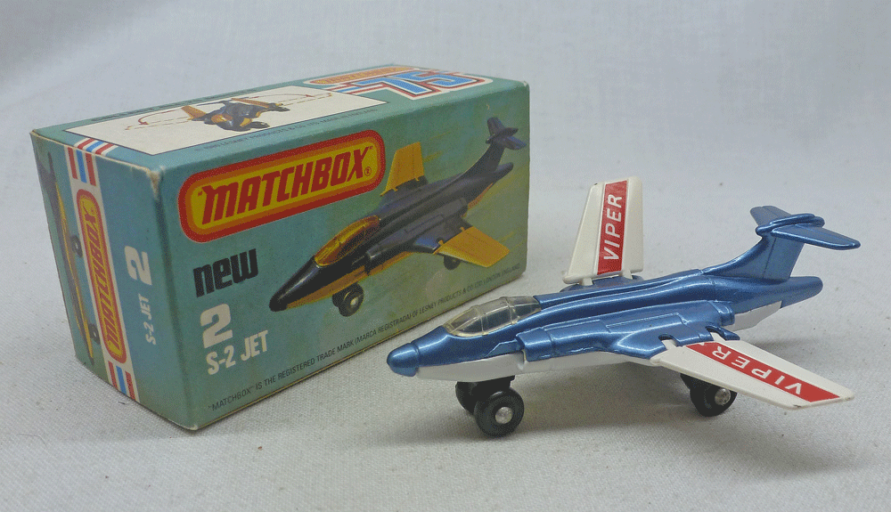 Rockertron Toys. Matchbox Superfast MB2g S-2 Jet Blue/White