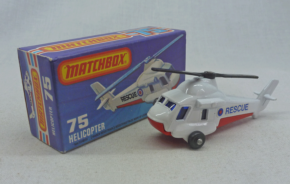 Rockertron Toys. Matchbox Superfast MB75d Helicopter with Blue Windows