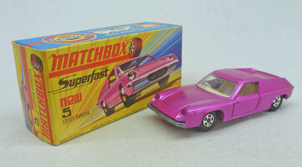 Rockertron Toys. Matchbox Superfast MB5e Lotus Europa Pink NW H Box