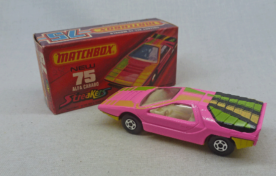 Rockertron Toys. Matchbox Superfast MB75c Alfa Carabo Streaker PINK